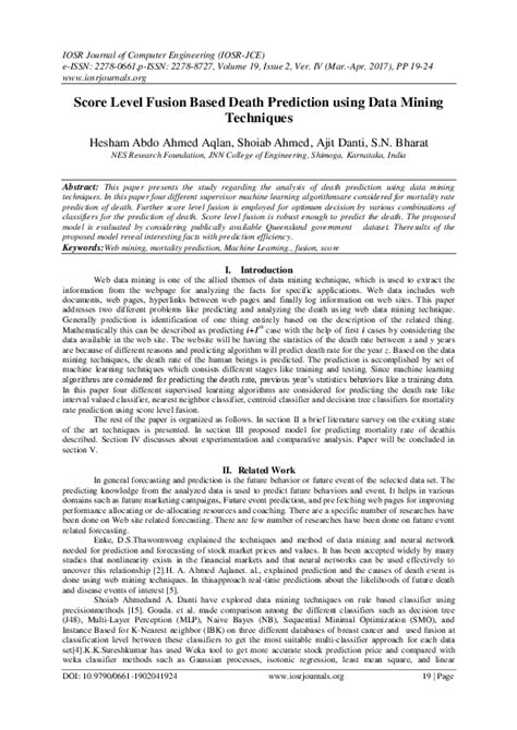 Pdf Score Level Fusion Based Death Prediction Using Data Mining