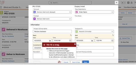 Error On Project Activities Lightning Platform