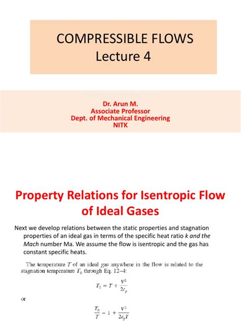 Compressible Flows Lecture 4 Dr Arun Pdf Nozzle Motion Physics