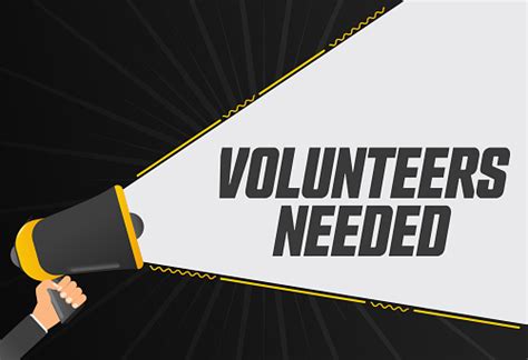 자원 봉사자가 필요했습니다 손에 확성기 홍보 배너입니다 프로모션 광고 마케팅 연설 또는 고객 지원 벡터 Brand Name Online Messaging Platform에