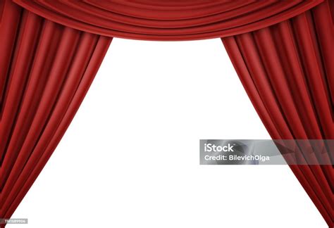 흰색 배경에 고립 된 고전 극장의 빨간 커튼 3d 렌더 3차원 형태에 대한 스톡 사진 및 기타 이미지 3차원 형태 Classical Concert Premiere