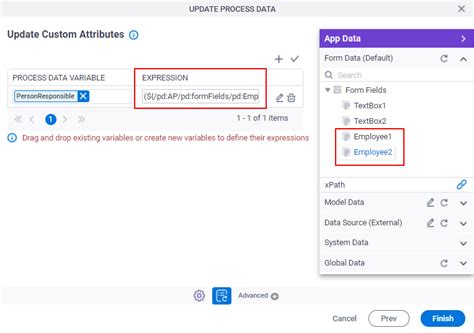 Example Configure The Update Process Data Activity