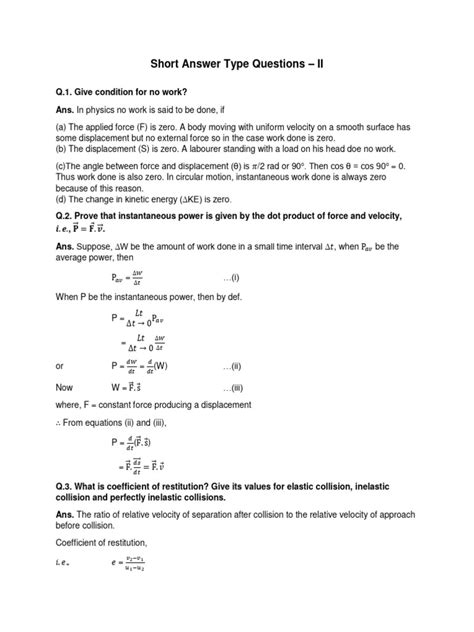 Short Answer Type Questions Ii Pdf Collision Force