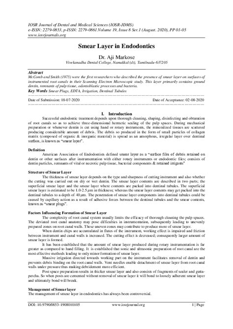 Pdf Smear Layer In Endodontics