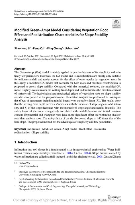 Modified Greenampt Model Considering Vegetation Root Effect And