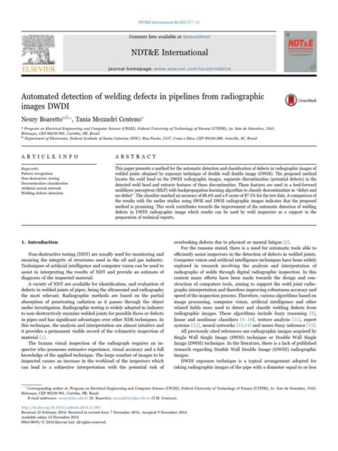 automated detection of welding defects in pipelines from 2017 ndt e
