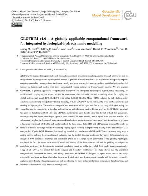 Pdf Glofrim V10 A Globally Applicable Computational Framework For Integrated Hydrological