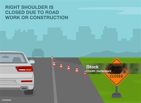 Safe Driving Tips And Traffic Regulation Rules Right Shoulder Closed Sign Back View Of A White