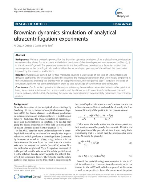 Pdf Brownian Dynamics Simulation Of Analytical Ultracentrifugation