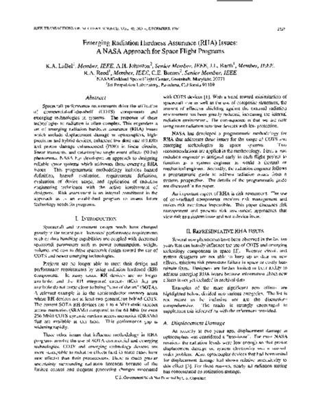 Pdf Emerging Radiation Hardness Assurance Rha Issues A Nasa