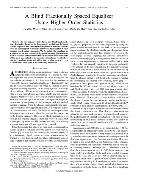 Pdf A Blind Fractionally Spaced Equalizer Using Higher Order Statistics