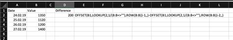 Excel The Difference Of Last Rows In Table With Undefined Number Of