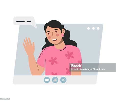 가상 원격 작업 여자 사무실 동료와 함께 창 온라인 원격 화상 회의 벡터 그림은 흰색 배경에 격리되어 있습니다 노트북에 대한 스톡 벡터 아트 및 기타 이미지 Istock