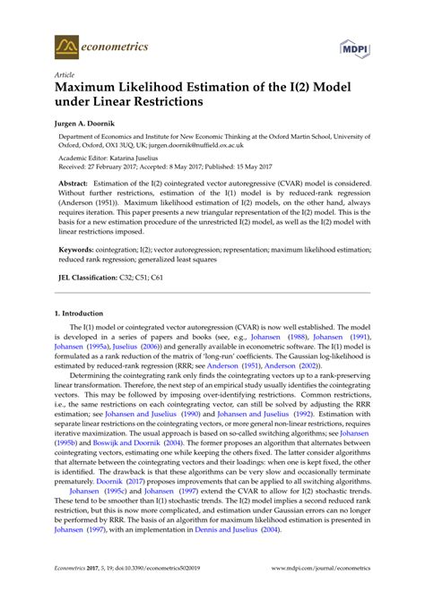 Pdf Maximum Likelihood Estimation Of The I2 Model Under Linear