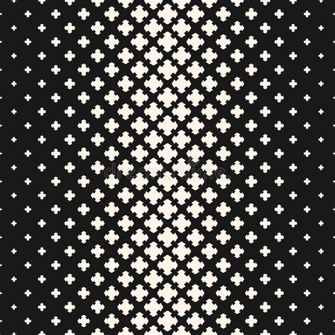 Vector Halftone Texture Monochrome Seamless Pattern With Crosses Stock