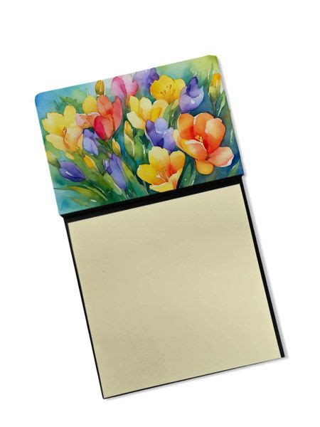 Dropship New Freesias In Watercolor Sticky Note Holder Refillable Dispenser Self Sticky Note