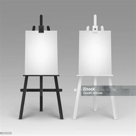 배경에 격리 된 모의 빈 빈 수직 캔버스와 나무 검은 흰색 이젤의 벡터 세트 0명에 대한 스톡 벡터 아트 및 기타 이미지 0명 3차원 형태 간판 Istock