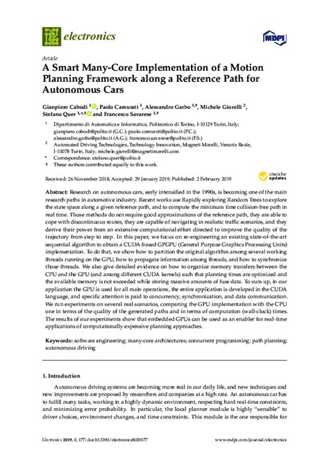 Pdf A Smart Many Core Implementation Of A Motion Planning Framework