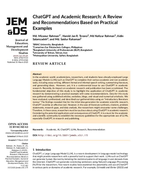 (PDF) ChatGPT and Academic Research: A Review and Recommendations Based on Practical Examples