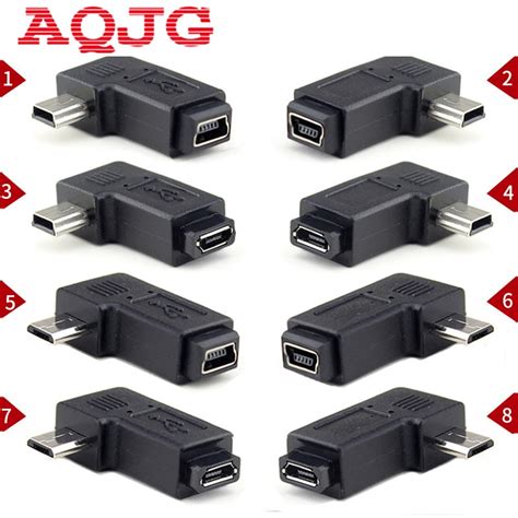 Degree Left Right Angled Mini Usb Pin Female To Micro Usb Male Data Sync Adapter Plug