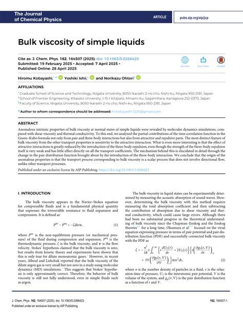 Bulk Viscosity Of Simple Liquids Request Pdf