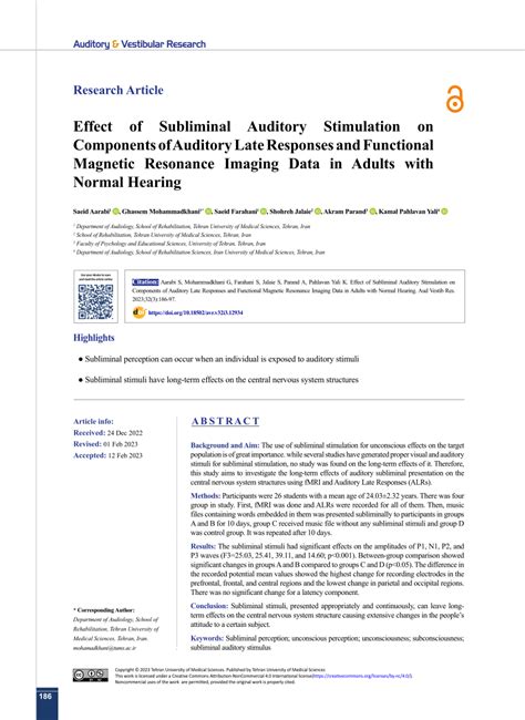 Pdf Effect Of Subliminal Auditory Stimulation On Components Of Auditory Late Responses And