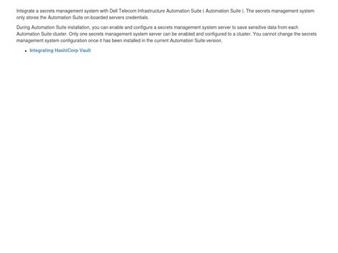 Integrating Secrets Management Systems Dell Telecom Infrastructure