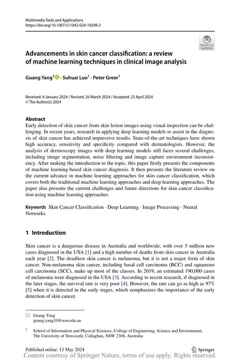 Pdf Advancements In Skin Cancer Classification A Review Of Machine Learning Techniques In
