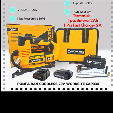 Jual Mesin Kompresor Angin Cordless Cap Worksite Batere Charger Shopee Indonesia