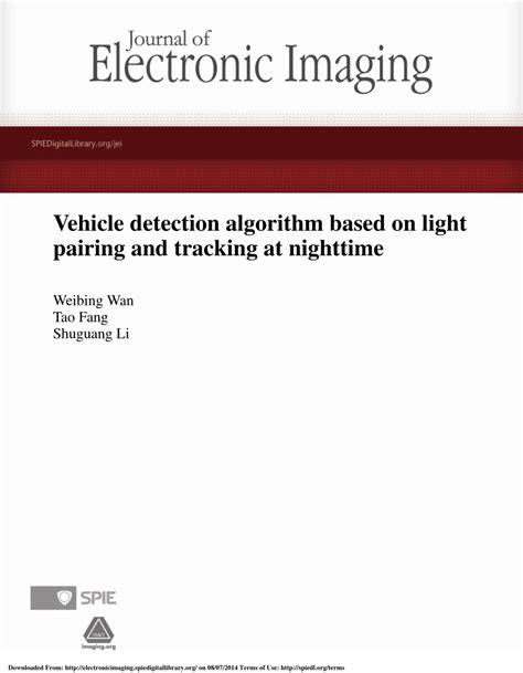 Pdf Vehicle Detection Algorithm Based On Light Pairing And Tracking At Nighttime
