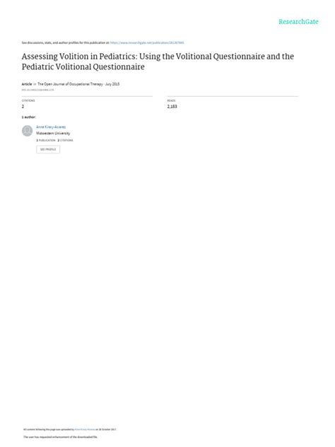 Assessing Volition In Pediatrics Using The Volitio Pdf Occupational