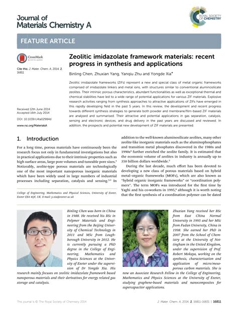 Pdf Zeolitic Imidazolate Framework Materials Recent Progress In Synthesis And Applications