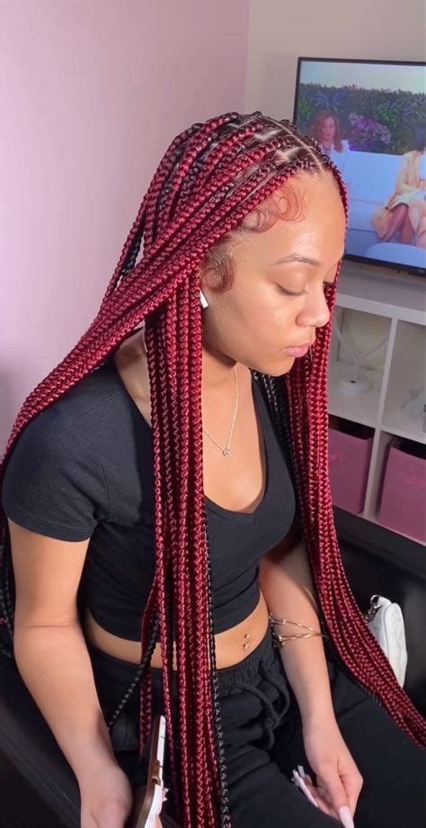Black And Burgundy Knotless Braids