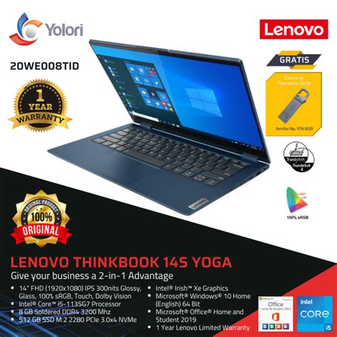 Lenovo ThinkBook 14s Yoga ITL I5 1135G7 8GB 512GB Intel Iris Xe Windows 11 Touch OHS 2021