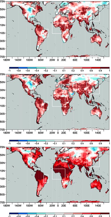 correlation maps top correlation r ay between forecast a and