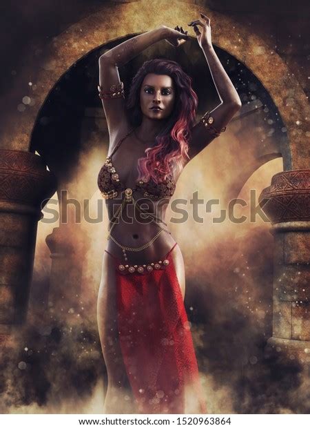 Fantasy Belly Dancer Standing Dancing Pose Ilustrações Stock