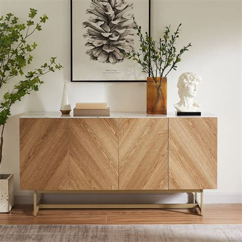 Roomfitters 57” Mid Century Modern Tv Stand Herringbone Pattern Buffet