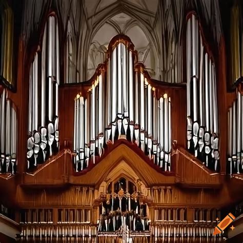 Viewed From A Distance A Large Pipe Organ In A Cathedral Like Setting