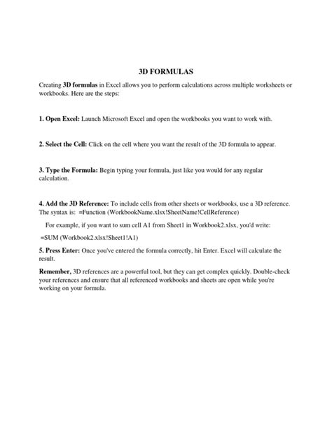 Excel 3d Formulas Guide Pdf