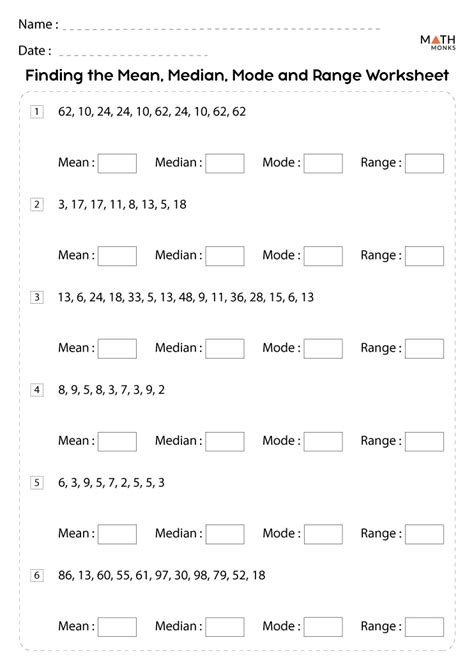 Mean Mode Median And Range Practice