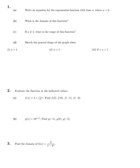 Solved A Write An Equation For The Exponential Function Chegg