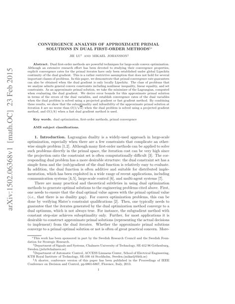 pdf convergence analysis of primal solutions in dual first order methods