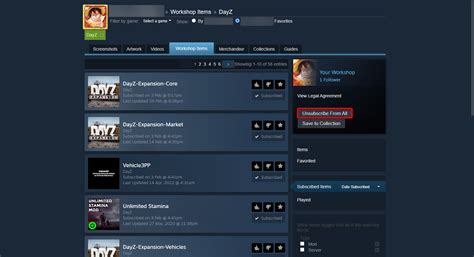 how to unsubscribe from all steam workshop mods with any game