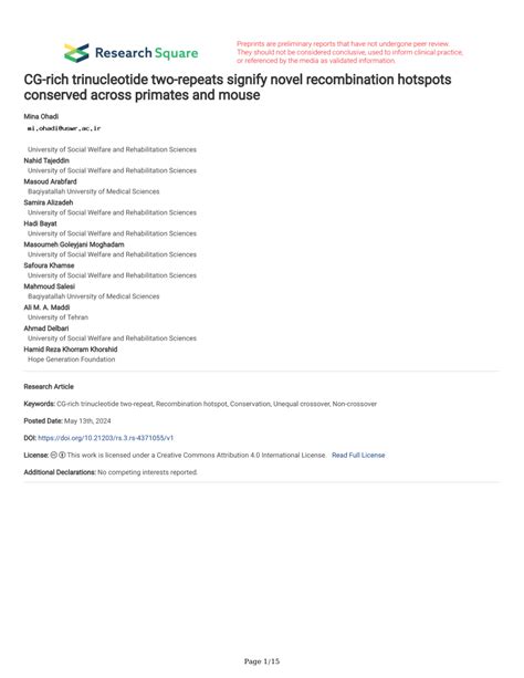 Pdf Cg Rich Trinucleotide Two Repeats Signify Novel Recombination