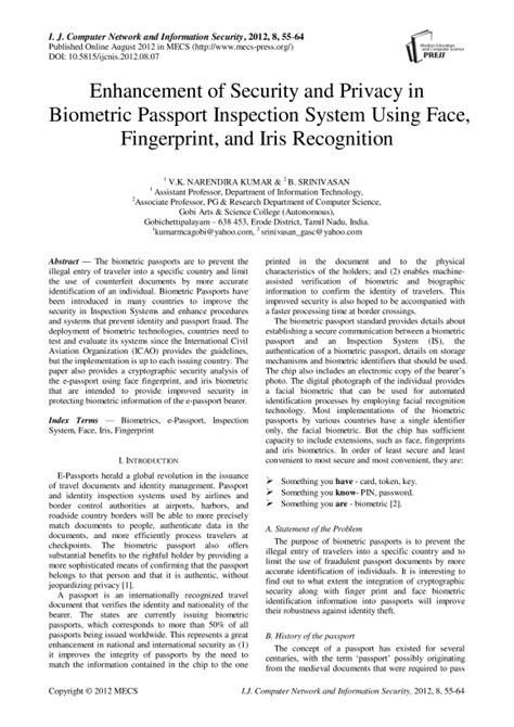 Enhancement Of Security And Privacy In Biometric Passport Inspection System Using Face