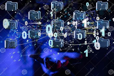 3d render of data network with connected computer folder symbols and