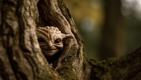 Premium Ai Image Cute Primate Hiding On Tree Trunk Branch Generated By Ai