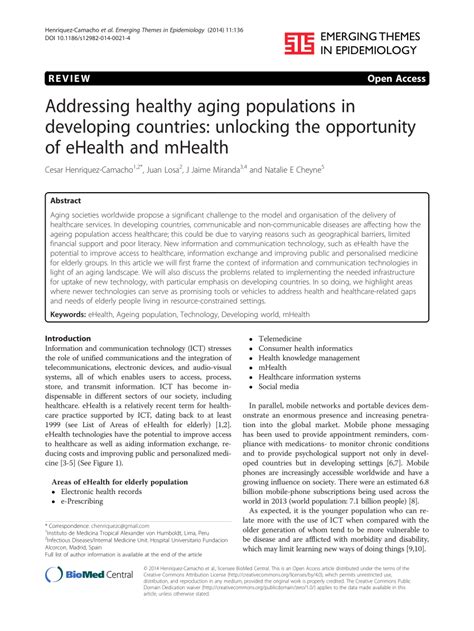 Pdf Addressing Healthy Aging Populations In Developing Countries Unlocking The Opportunity Of