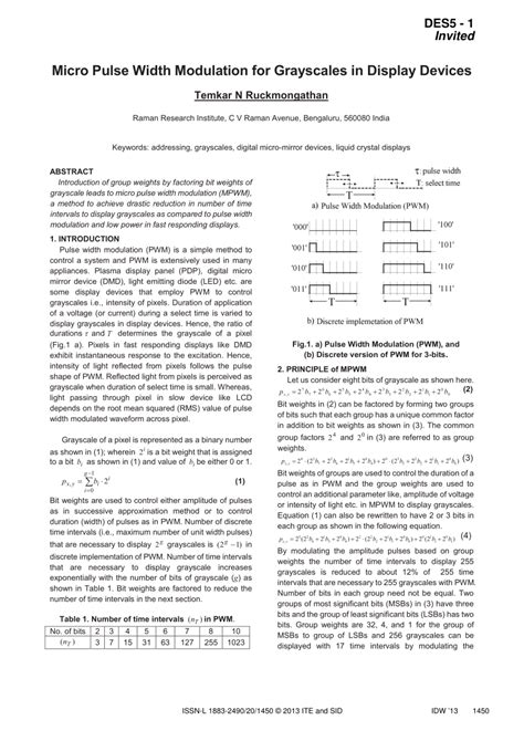PDF Micro Pulse Width Modulation For Grayscales In Display Devices