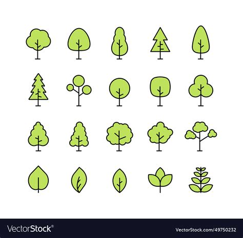 Big Collection Tree Line Icon Wood Plant Vector Image